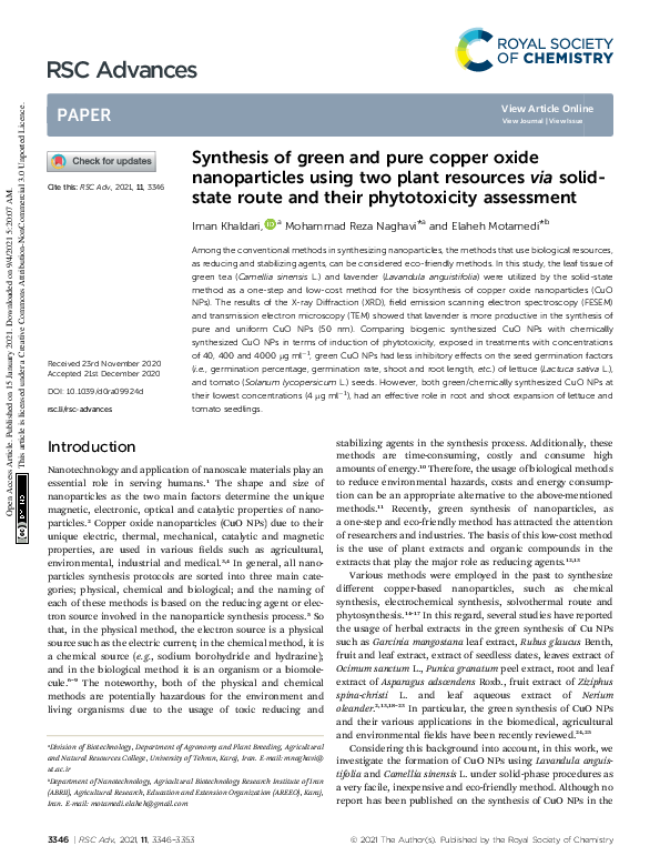 (PDF) Synthesis of green and pure copper oxide nanoparticles using two ...