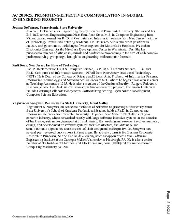 (PDF) Promoting Effective Communication In Global Engineering Projects