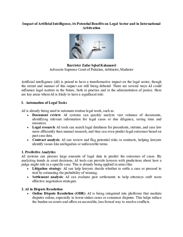 (PDF) Impact of Artificial Intelligence, its Potential Benefits on Legal Sector and in ...