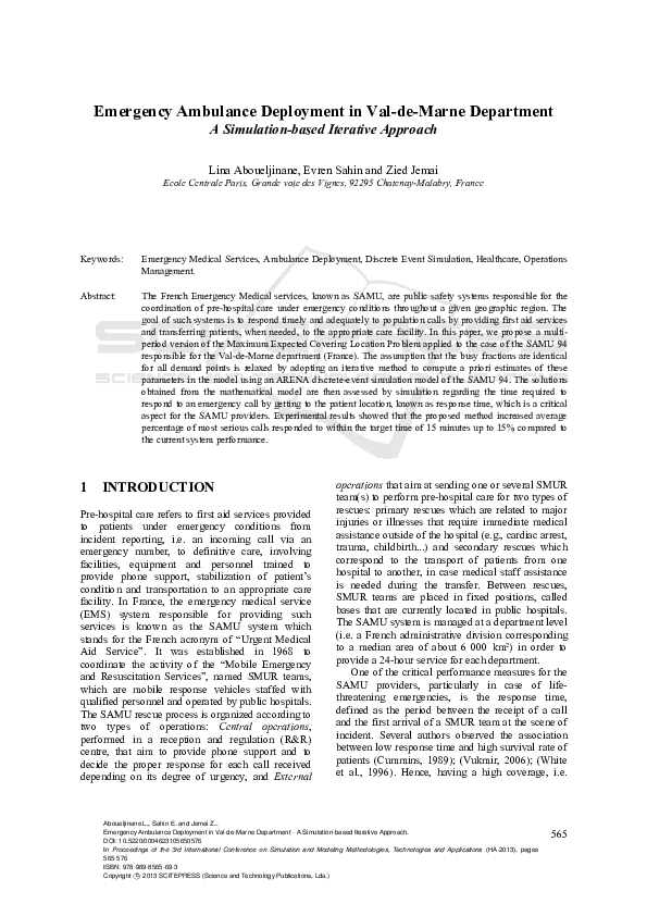 (PDF) Emergency Ambulance Deployment in Val-de-Marne Department - A ...