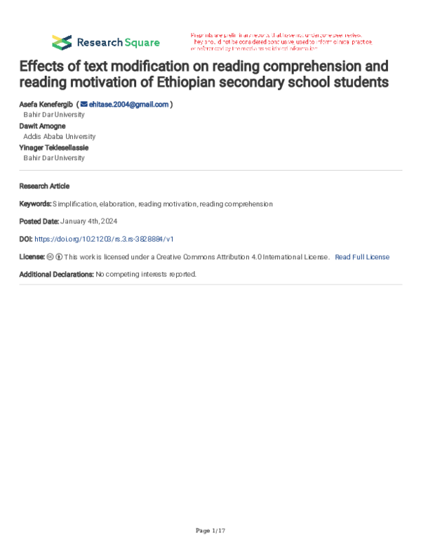 (PDF) Effects of text modification on reading comprehension and reading ...