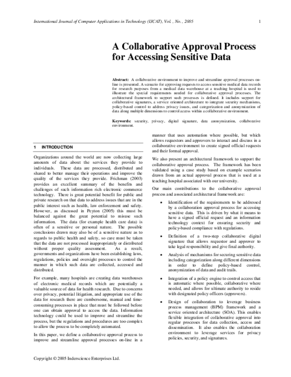(PDF) A collaborative approval process for accessing sensitive data