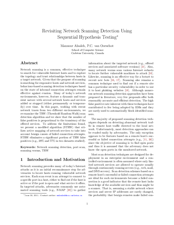 Pdf Revisiting Network Scanning Detection Using Sequential Hypothesis Testing