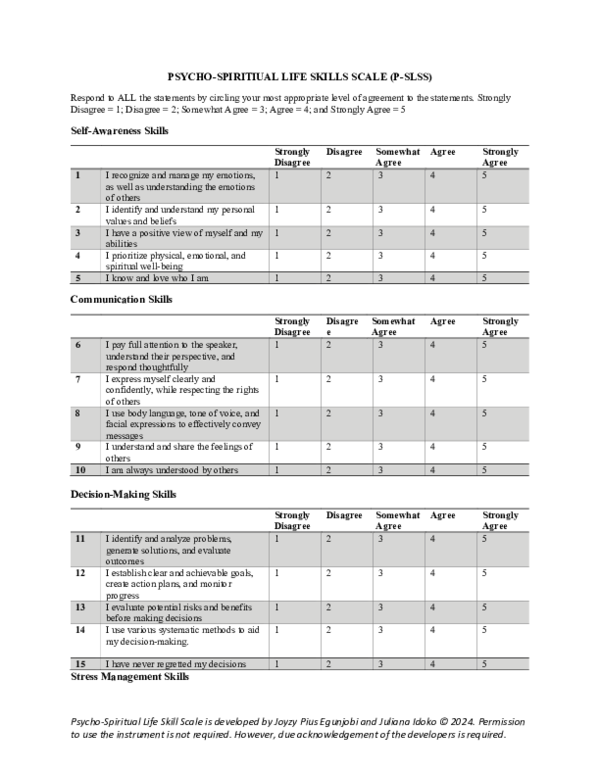 (PDF) Psycho Spiritual Life Skill Scale