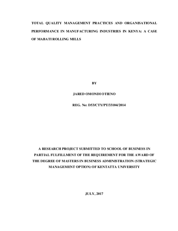 (PDF) Total Quality Management Practices and Organizational Performance in Manufacturing ...