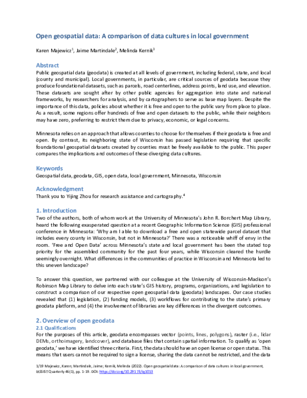 (PDF) Open geospatial data: A comparison of data cultures in local ...