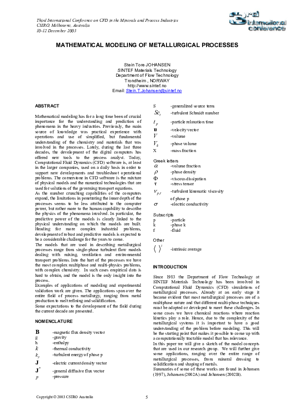 (PDF) Mathematical Modeling of Metallurgical Processes