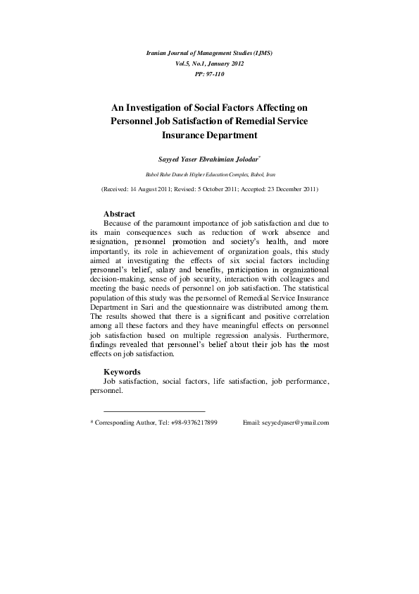 (PDF) An Investigation of Social Factors Affecting on Personnel Job ...