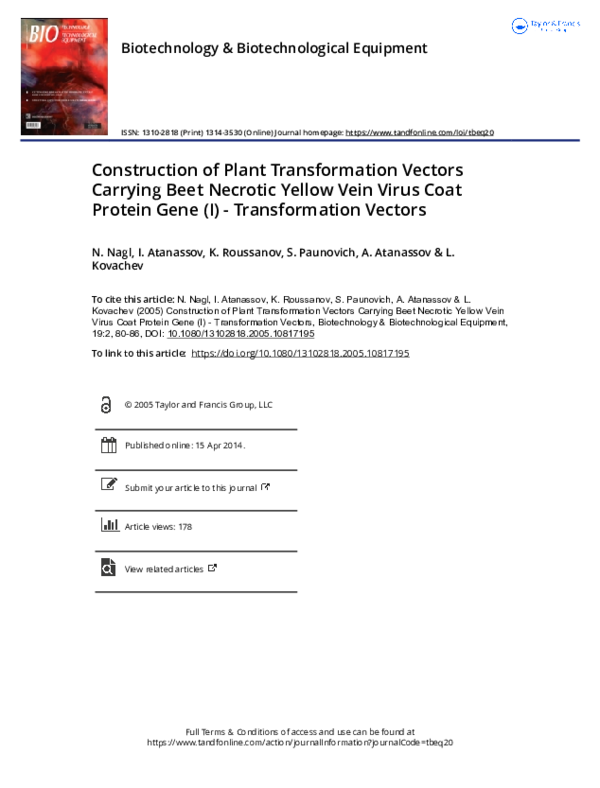 (PDF) Construction of Plant Transformation Vectors Carrying Beet ...