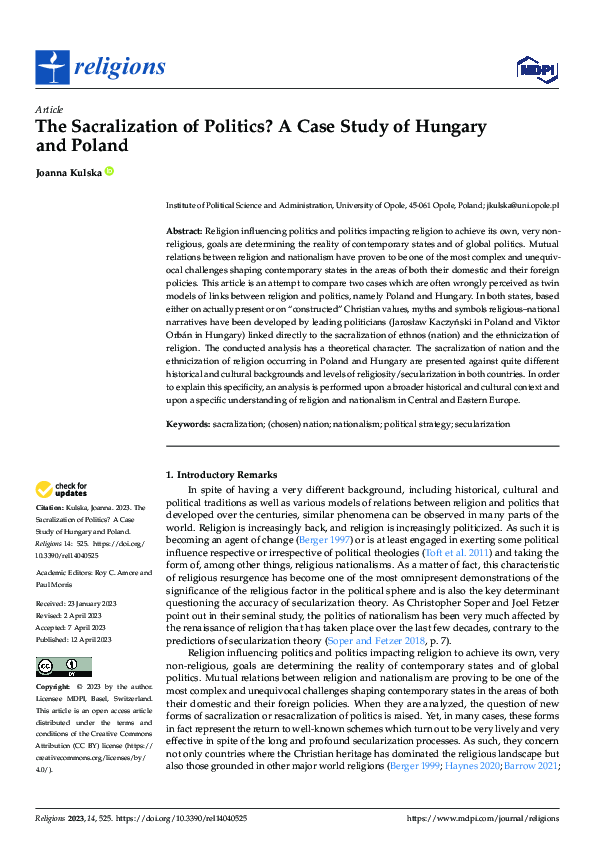 (PDF) The Sacralization of Politics? A Case Study of Hungary and Poland