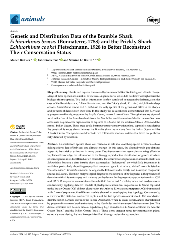 (PDF) Genetic and Distribution Data of the Bramble Shark Echinorhinus ...