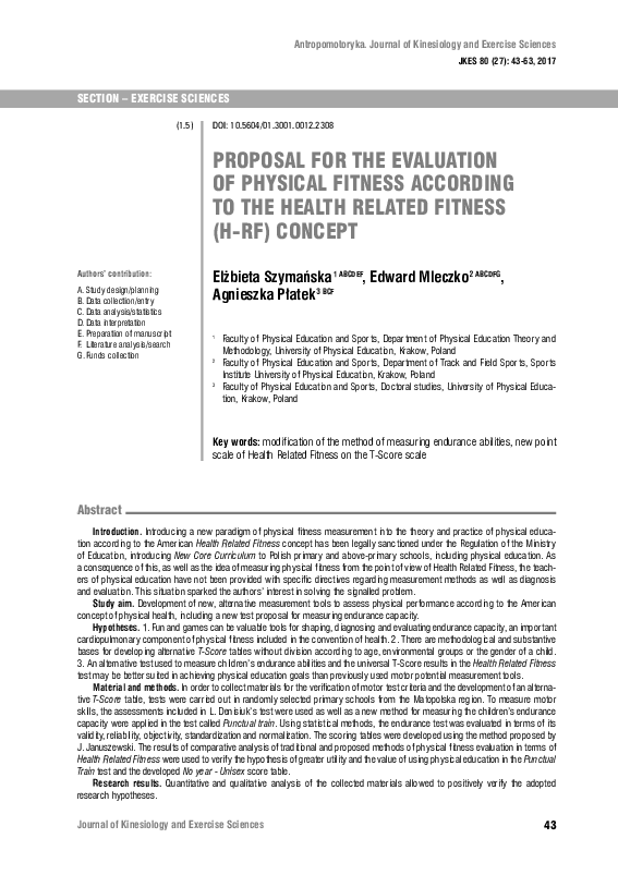 (PDF) Proposal for the Evaluation of Physical Fitness According to the ...