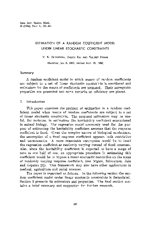 (PDF) Estimation of a random coefficient model under linear stochastic constraints | KULDEEP ...