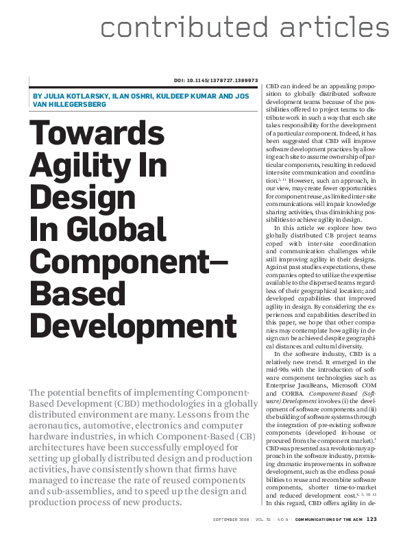 (PDF) Towards agility in design in global component-based development | KULDEEP KUMAR - Academia.edu