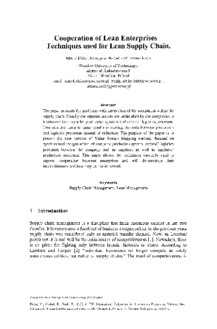 (PDF) Cooperation of Lean Enterprises — Techniques used for Lean Supply ...