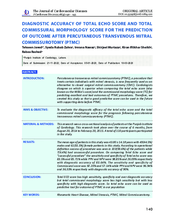 (PDF) Diagnostic accuracy of total echo score and total commissural ...