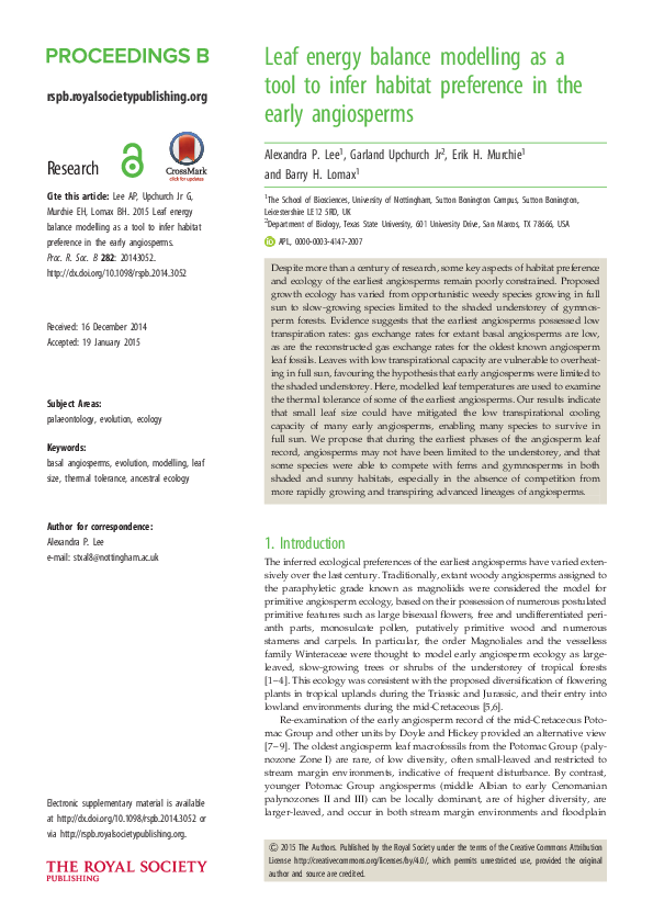 (PDF) Leaf energy balance modelling as a tool to infer habitat ...