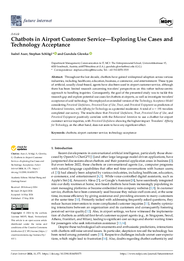 (PDF) Chatbots in Airport Customer Service—Exploring Use Cases and ...