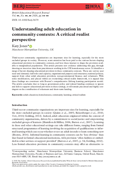 (PDF) Understanding adult education in community contexts: A critical realist perspective
