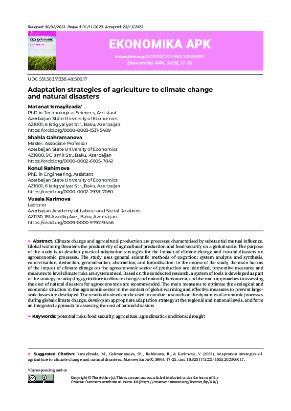 (PDF) Adaptation strategies of agriculture to climate change and ...