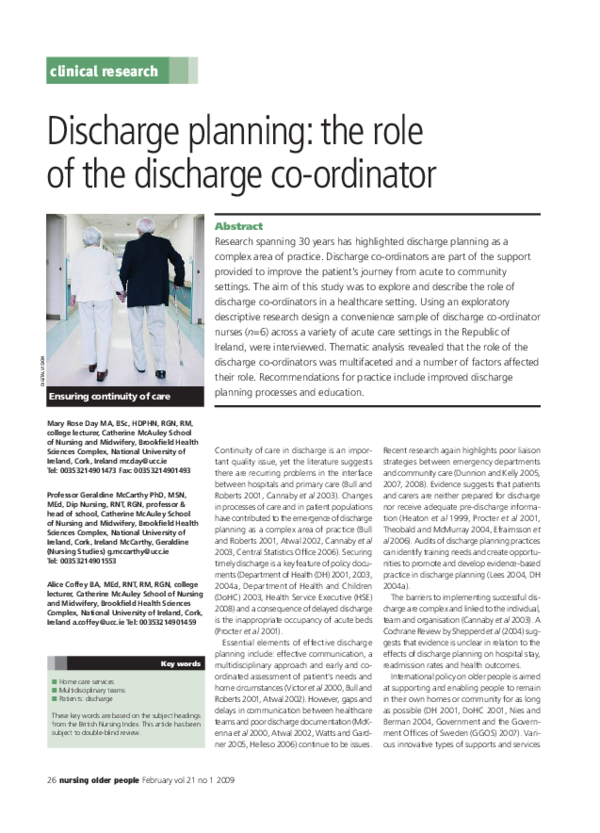 (PDF) Discharge planning: the role of the discharge co-ordinator