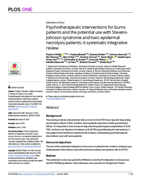 (PDF) Psychotherapeutic interventions for burns patients and the ...