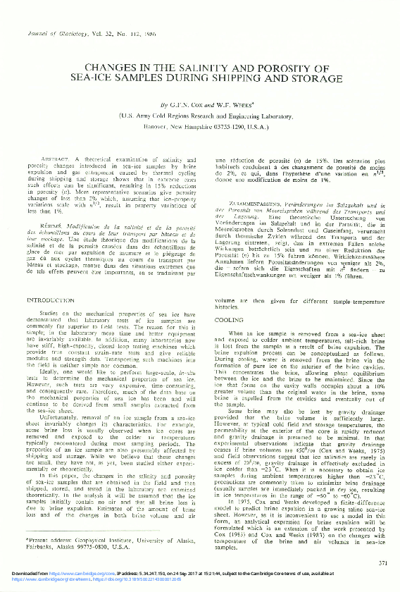 (PDF) Changes in the Salinity and Porosity of Sea-Ice Samples During ...