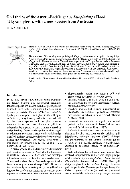(PDF) Gall thrips of the Austro-Pacific genus Euoplothrips Hood ...