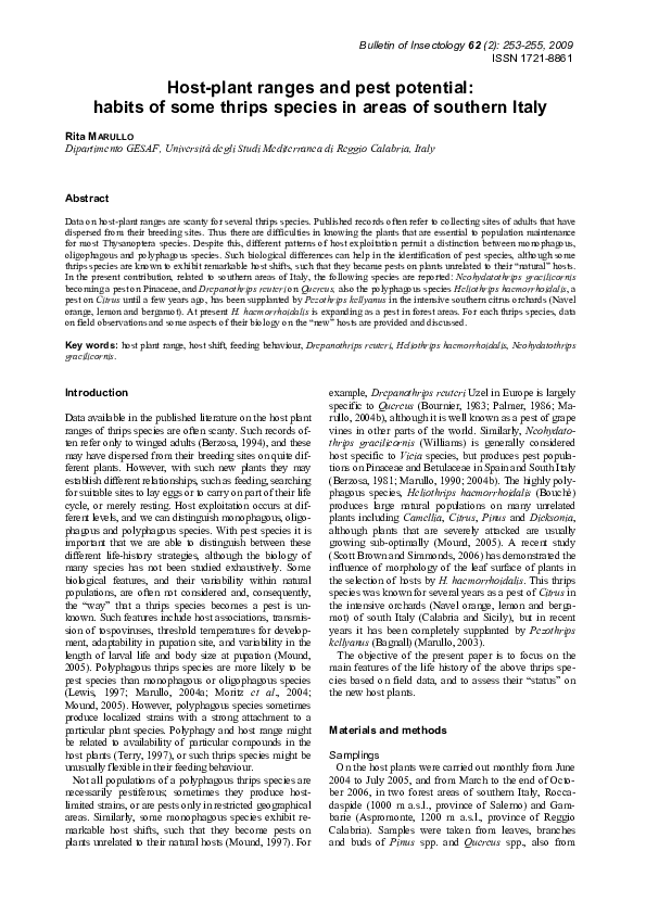 (PDF) Host-plant ranges and pest potential:habits of some thrips ...