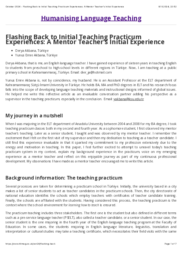 (PDF) Flashing Back to Initial Teaching Practicum Experiences: A Mentor ...
