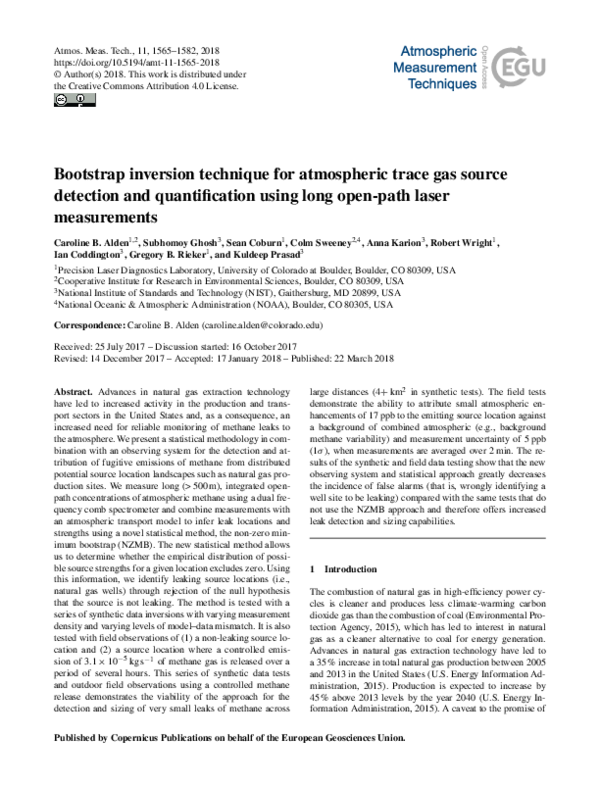 Pdf Bootstrap Inversion Technique For Atmospheric Trace Gas Source Detection And