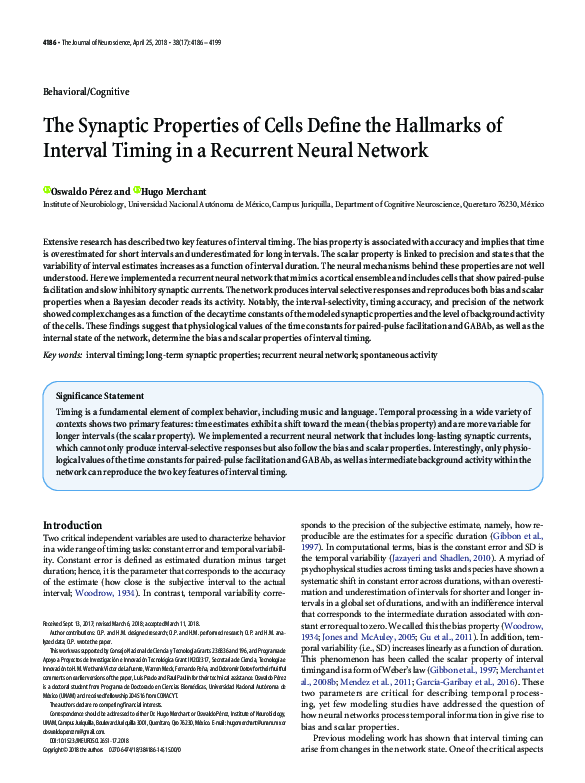 (PDF) Synaptic Properties Influence Interval Timing in Neural Networks