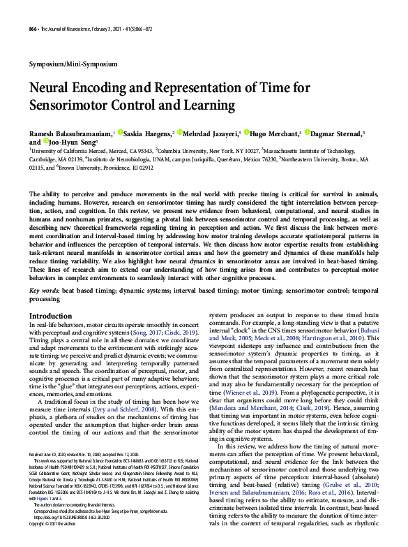 (PDF) Neural Encoding and Representation of Time for Sensorimotor Control and Learning