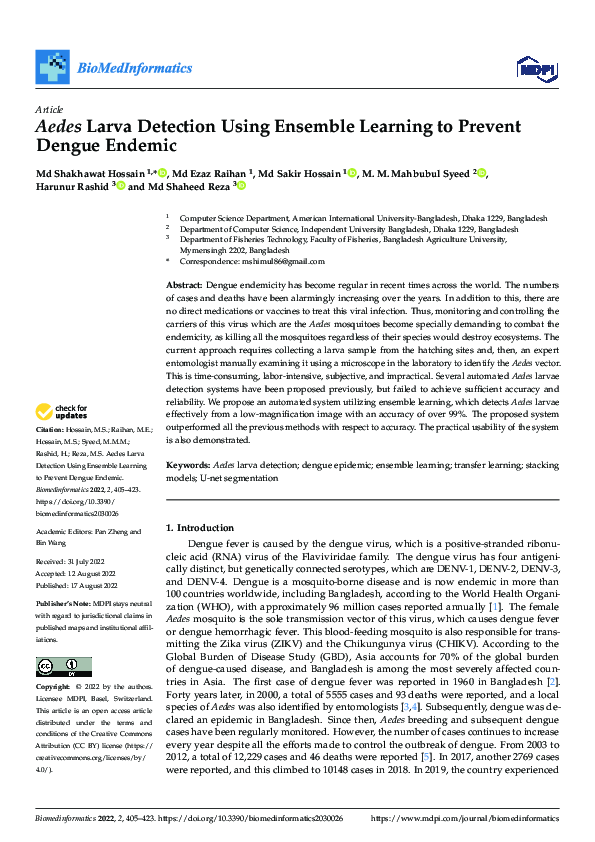 (PDF) Aedes Larva Detection Using Ensemble Learning to Prevent Dengue Endemic