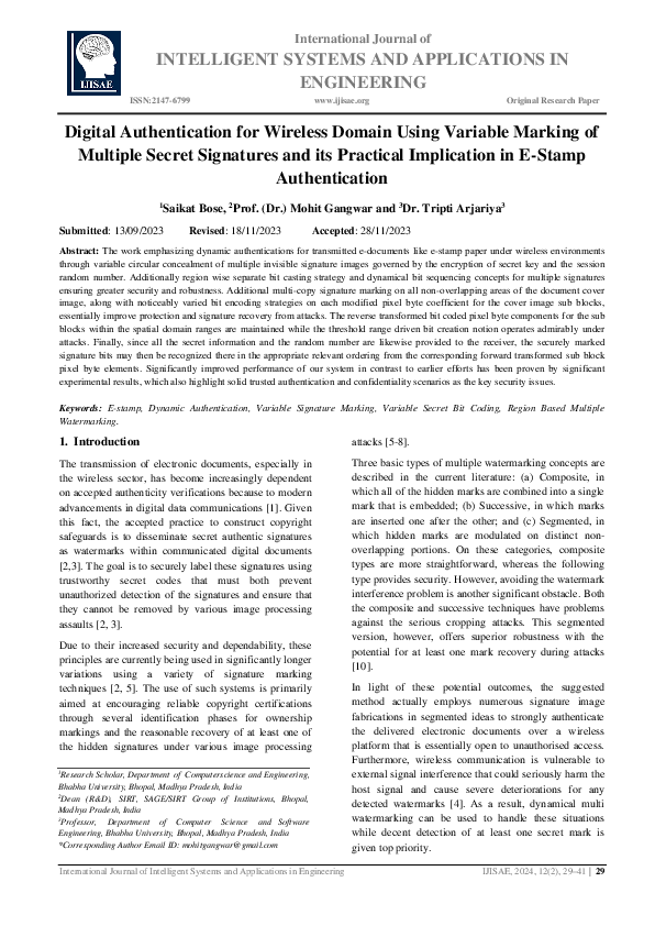(PDF) Digital Authentication for Wireless Domain Using Variable Marking of Multiple Secret ...