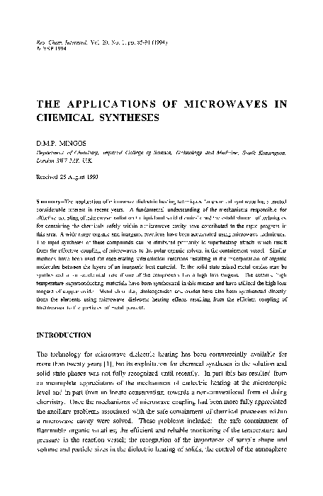 (PDF) The applications of microwaves in chemical syntheses