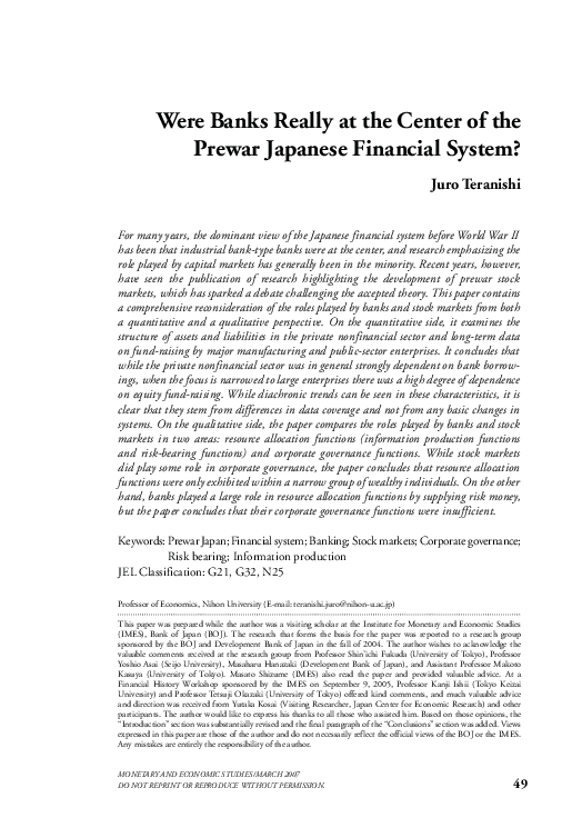 (PDF) Were banks really at the center of the prewar Japanese financial ...