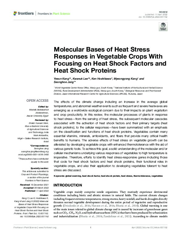 (PDF) Molecular Bases of Heat Stress Responses in Vegetable Crops With ...