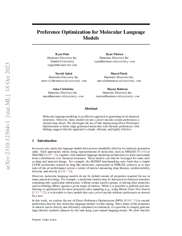 (PDF) Preference Optimization for Molecular Language Models