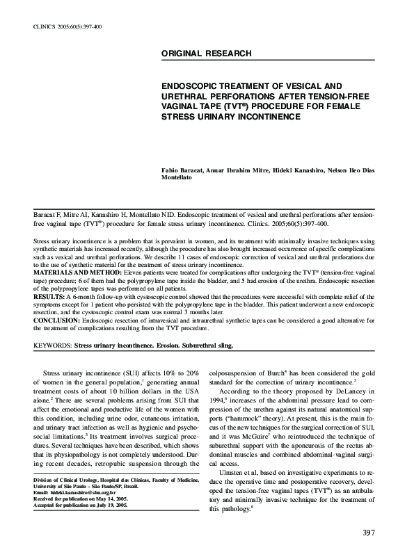 (PDF) Endoscopic Treatment of Vesical and Urethral Perforations After ...