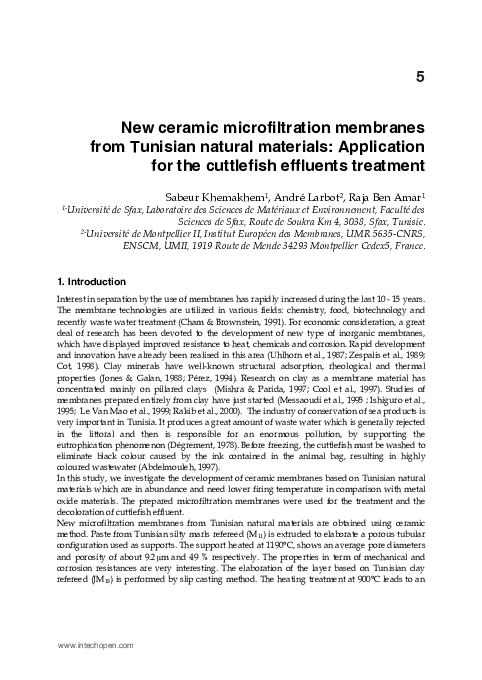 (PDF) New ceramic microfiltration membranes from Tunisian natural ...