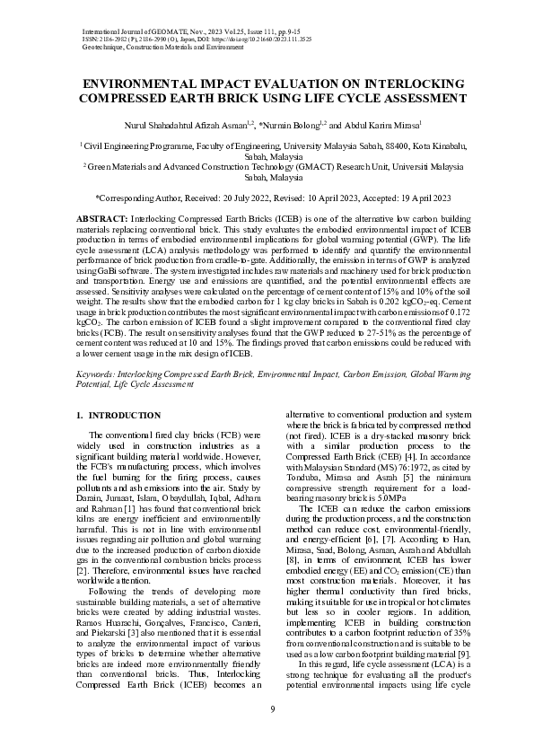 (PDF) Environmental Impact Evaluation on Interlocking Compressed Earth Brick Using Life Cycle ...