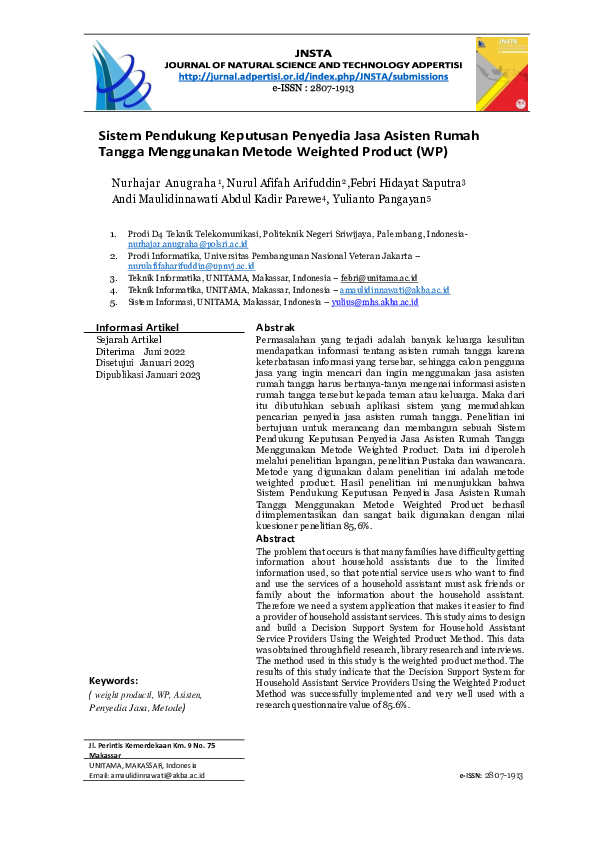 (PDF) Sistem Pendukung Keputusan Penyedia Jasa Asisten Rumah Tangga ...