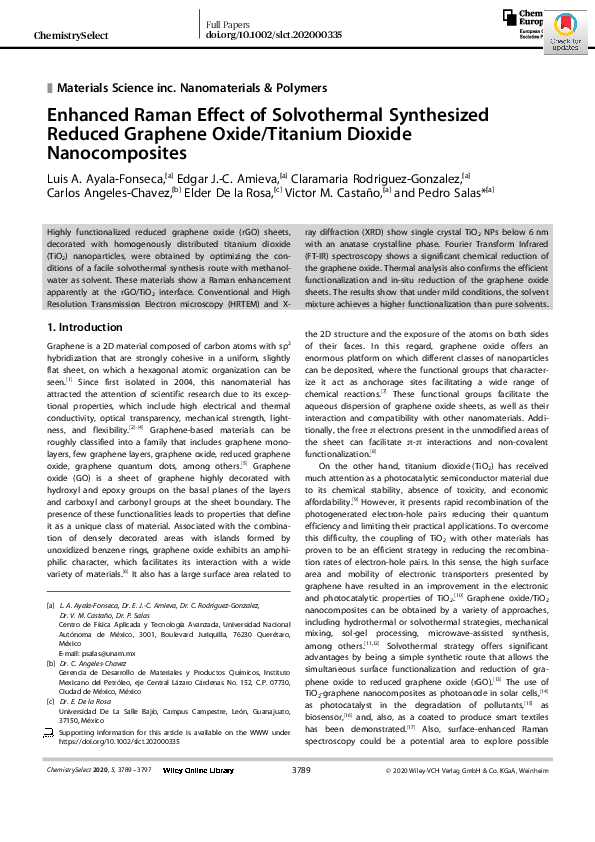 (PDF) Enhanced Raman Effect of Solvothermal Synthesized Reduced ...