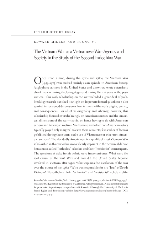(PDF) The Vietnam War as a Vietnamese War: Agency and Society in the ...