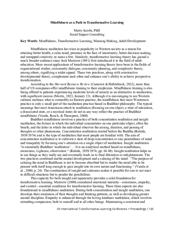 (PDF) Mindfulness as a Path to Transformative Learning