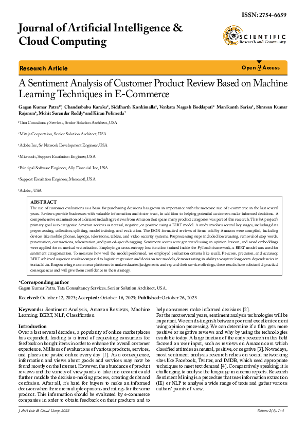 (PDF) A Sentiment Analysis of Customer Product Review Based on Machine Learning Techniques in E ...