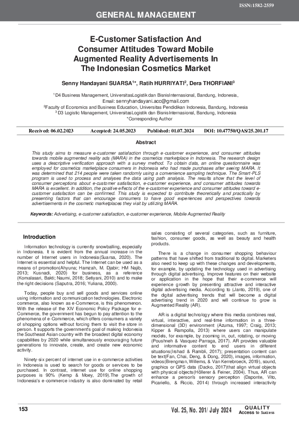 (PDF) E-Customer Satisfaction And Consumer Attitudes Toward Mobile Augmented Reality ...