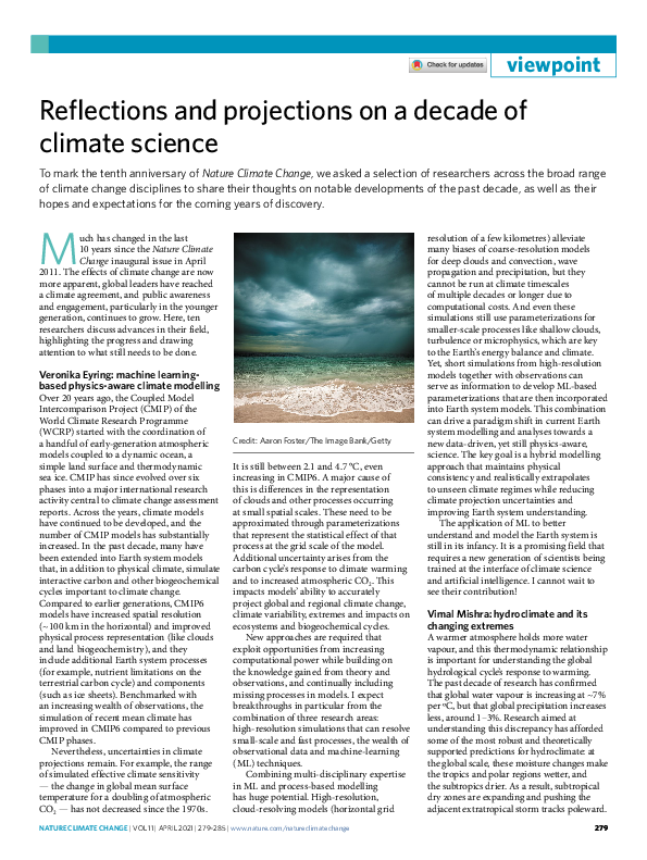 (PDF) Reflections and projections on a decade of climate science