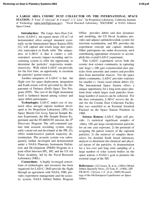 (PDF) A Large Area Cosmic Dust Collector on the International Space Station